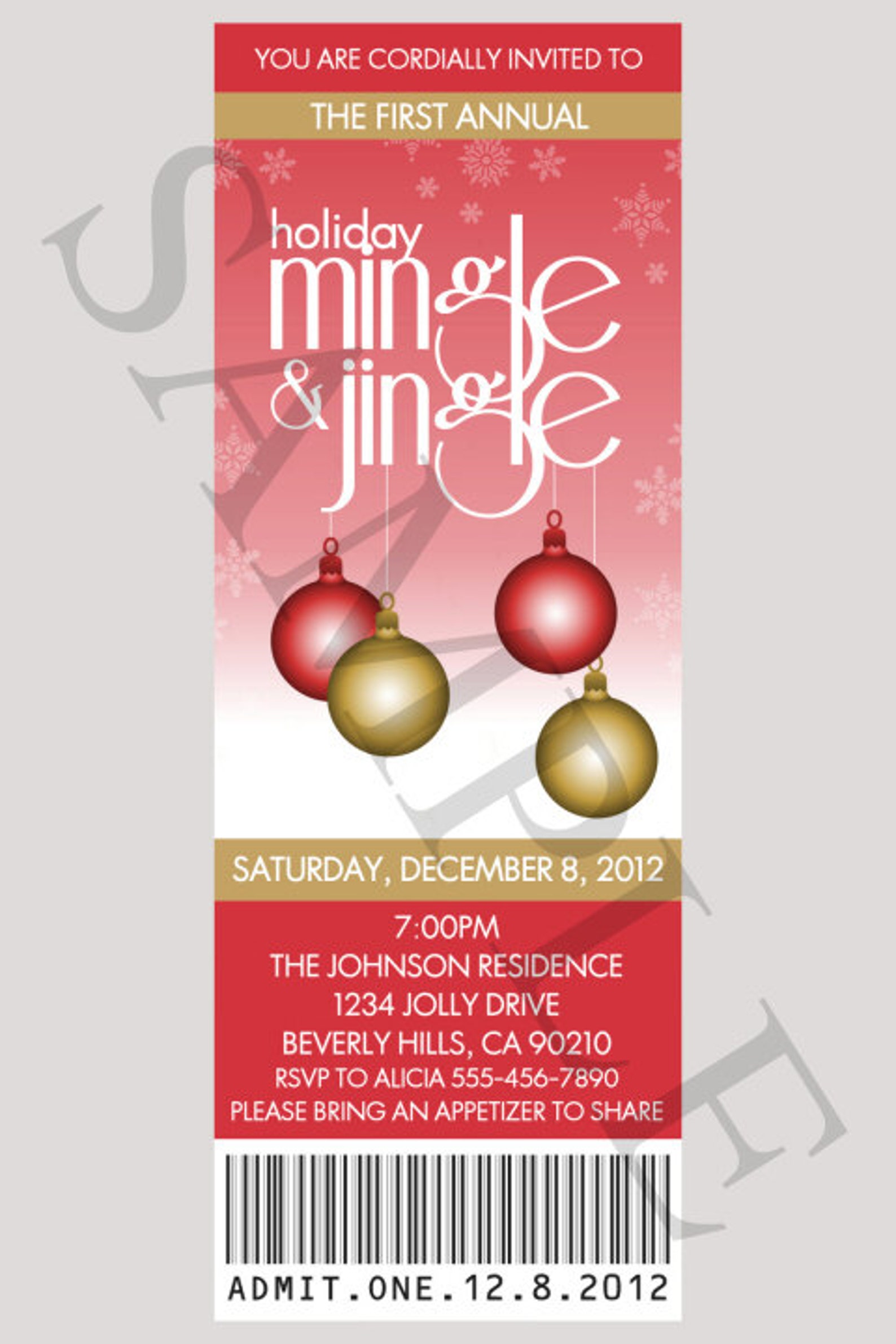 HOLIDAY PARTY Ticket Invitations Christmas Mingle and Jingle - Etsy