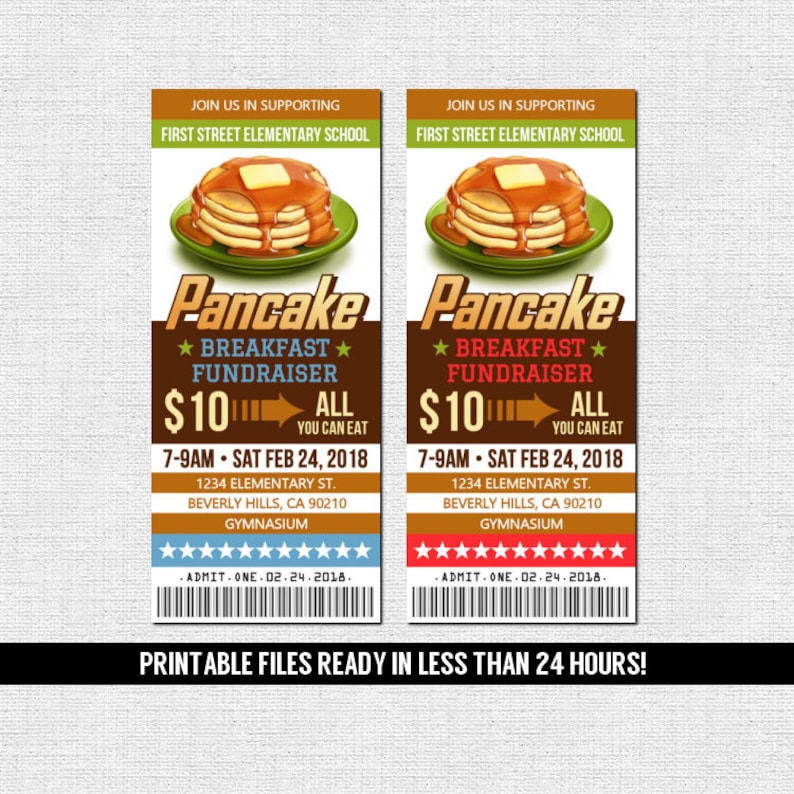 PANCAKE BREAKFAST TICKET Invitation - School Fundraiser Booster Club ...