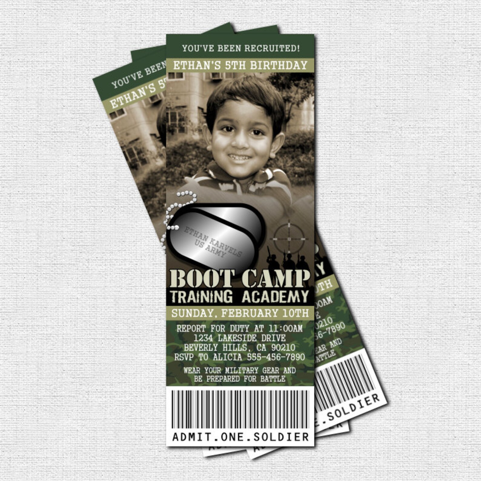 CAMOUFLAGE TICKET INVITATIONS Birthday Party Army Boot Camp - Etsy