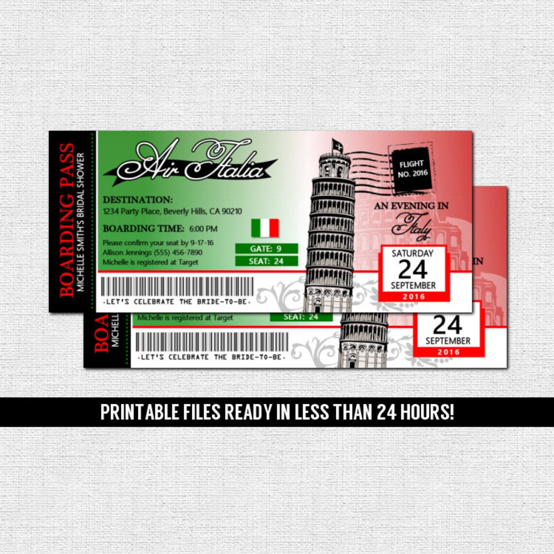 ITALY BOARDING PASS Invitations Italian Airline Ticket - Etsy