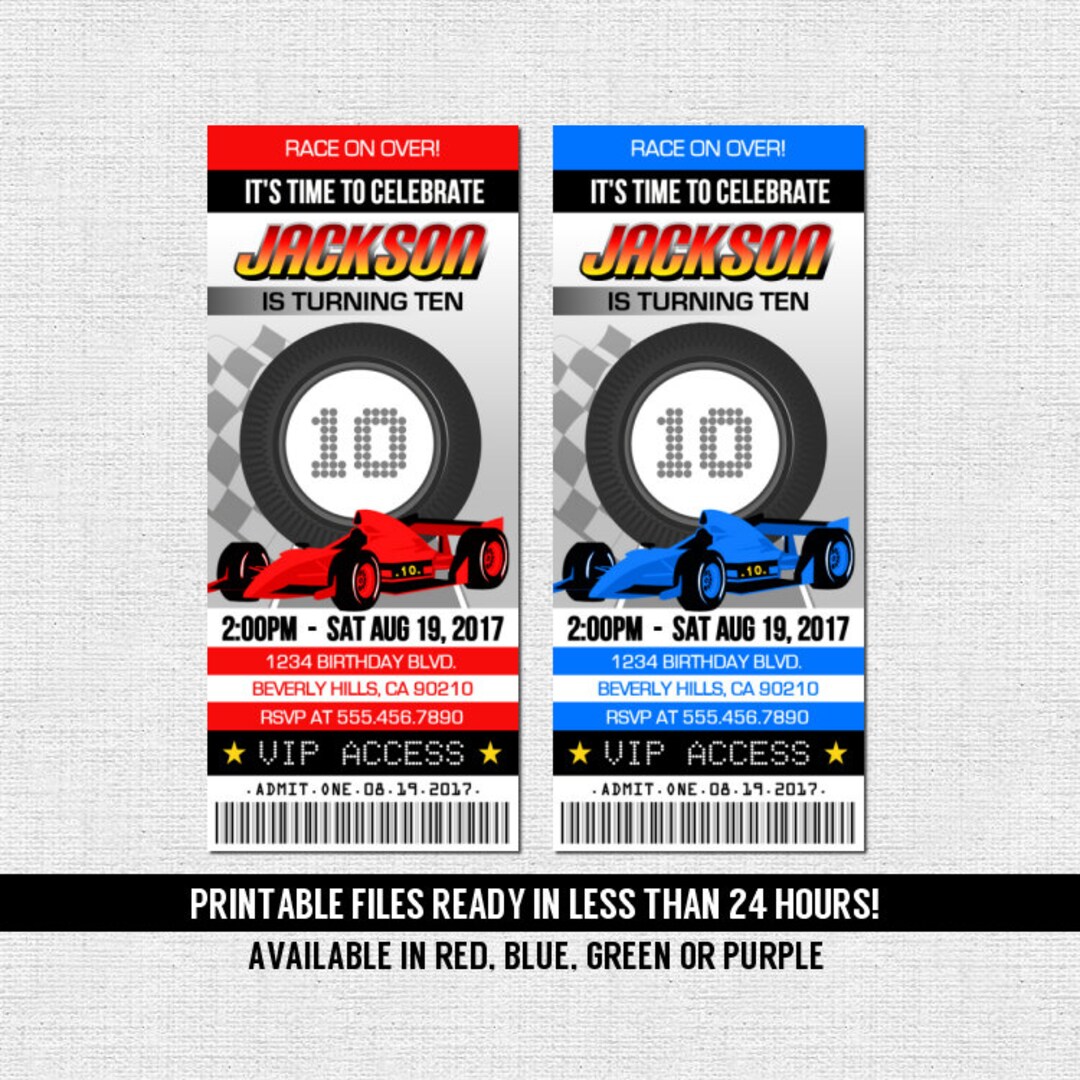 RACE CAR TICKET Invitations Birthday Party Go Kart Racing - Etsy