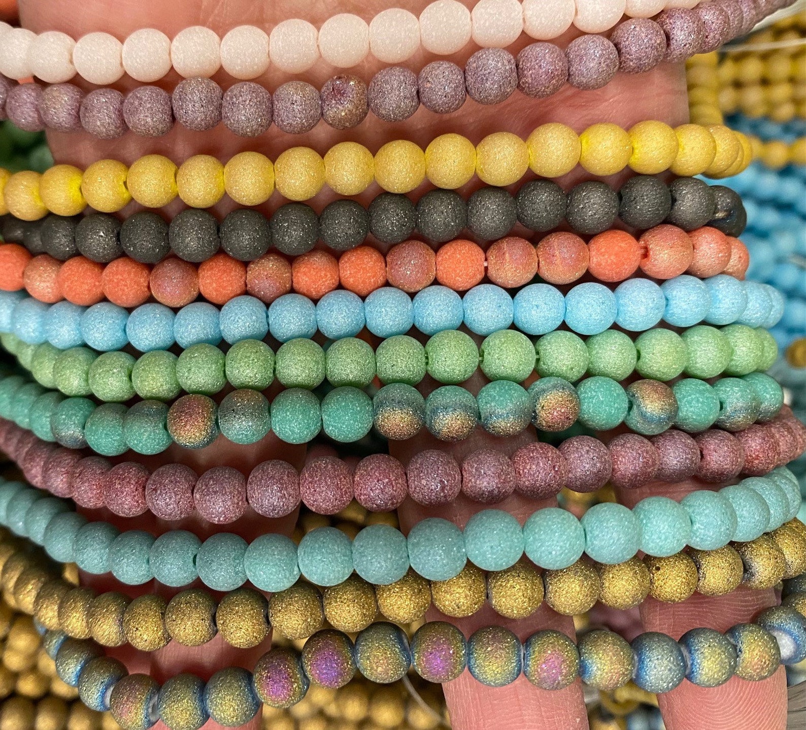 6mm Glass Beads With Rough Coating Sandy Round Beads | Etsy