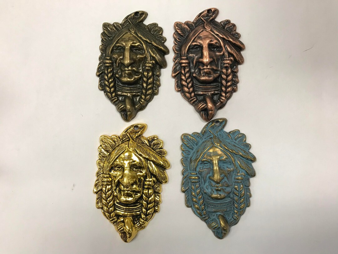 40x60mm Red Indian Head Shaped Pewter Pendant, Charm, Finding, Around ...