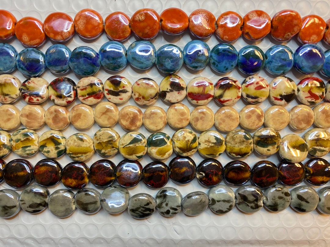 16mm Coin Hand Painted Hand Made Porcelain Beads, 19 Beads - Etsy