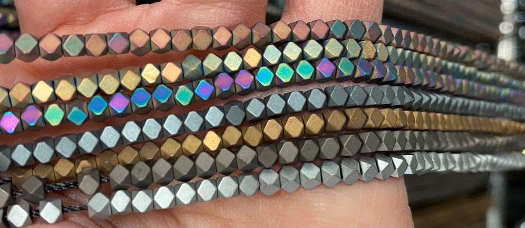 3mm Hematite Diamond Angular CUBE Beads , Around 130 Beads Spacers ...