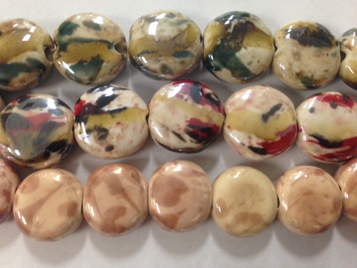 16mm Coin Hand Painted Hand Made Porcelain Beads 19 Beads - Etsy