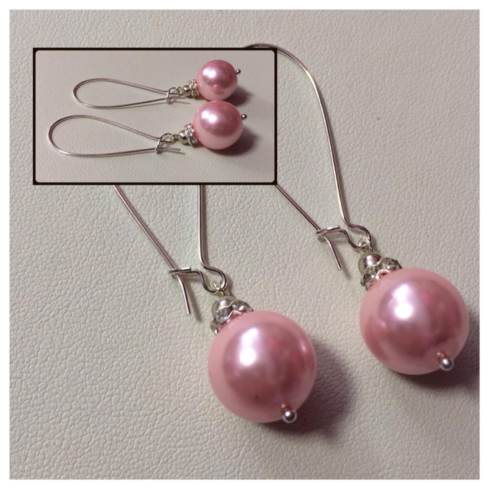 Pink Glass Pearl Beads & Infinity Crystal Chunky Necklace Earring SET ...