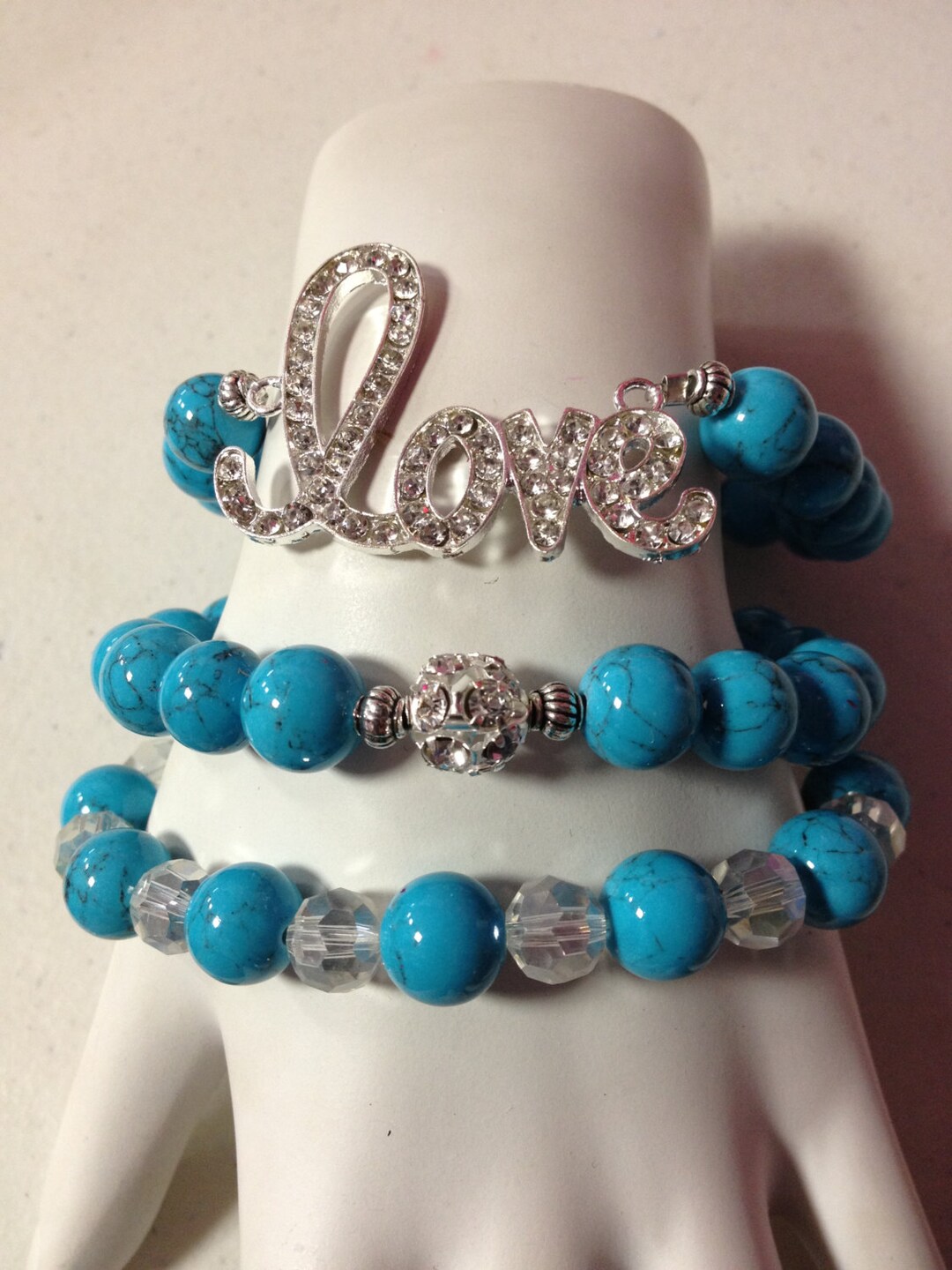 7" Love Turkey Torquoise Bead Bracelet Set, Blue Beaded Bracelet, Stack ...