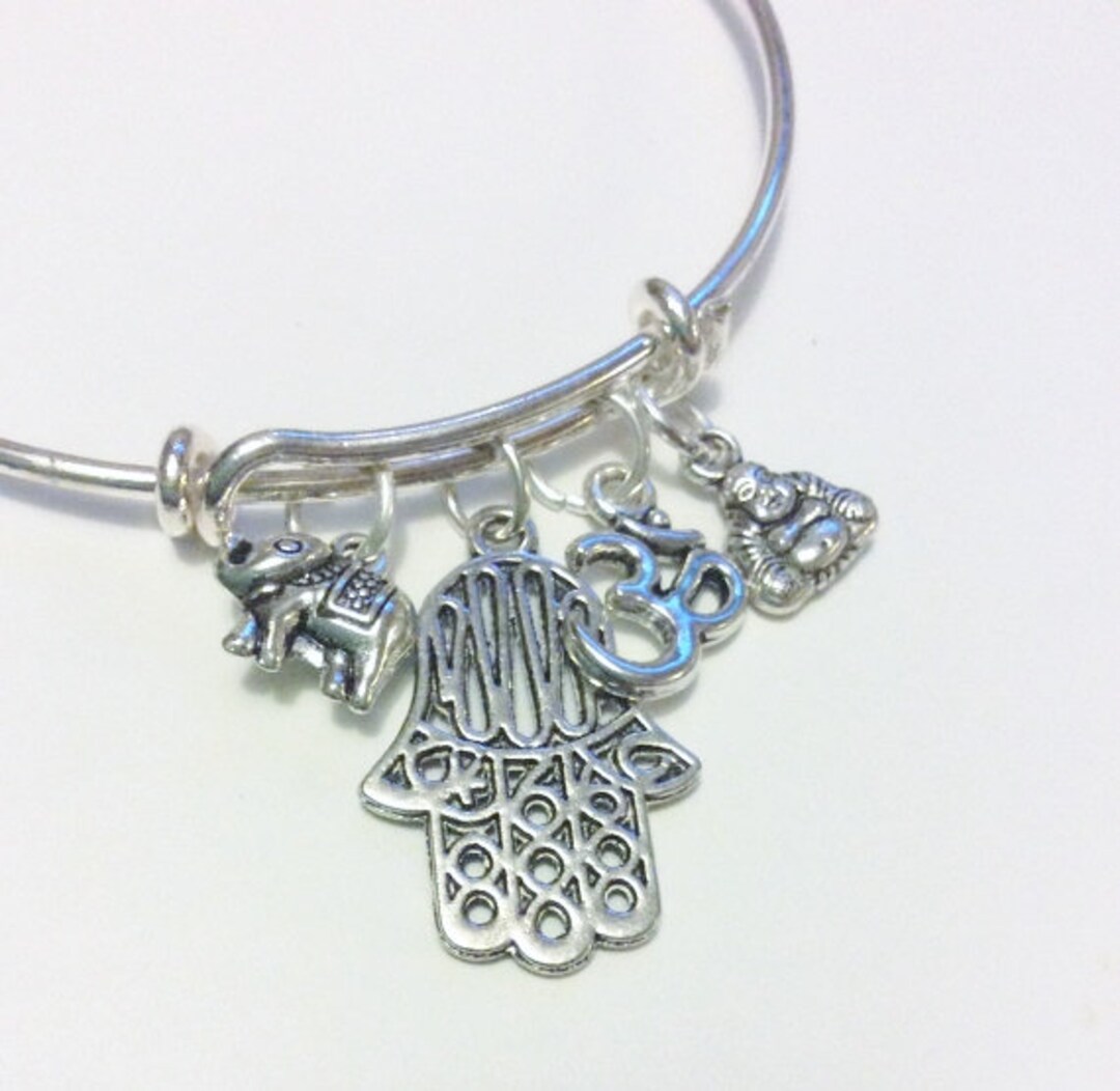 Ohm Bracelet, Hamsa Bracelet, Ohm, Buddha & Elephant Charm Bangle ...