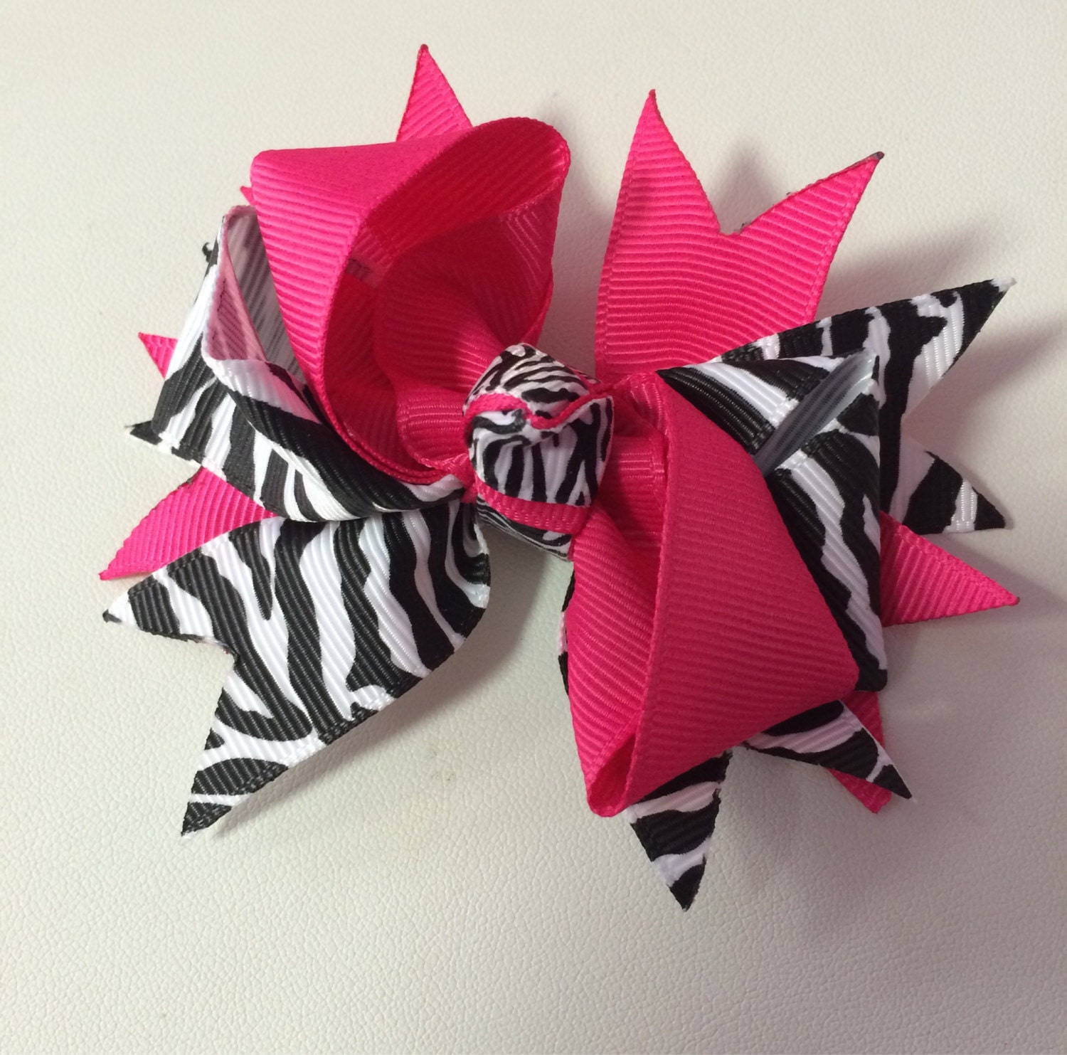 Hot Pink & Zebra Print Ribbon Bow Hair Clip Zebra Birthday | Etsy