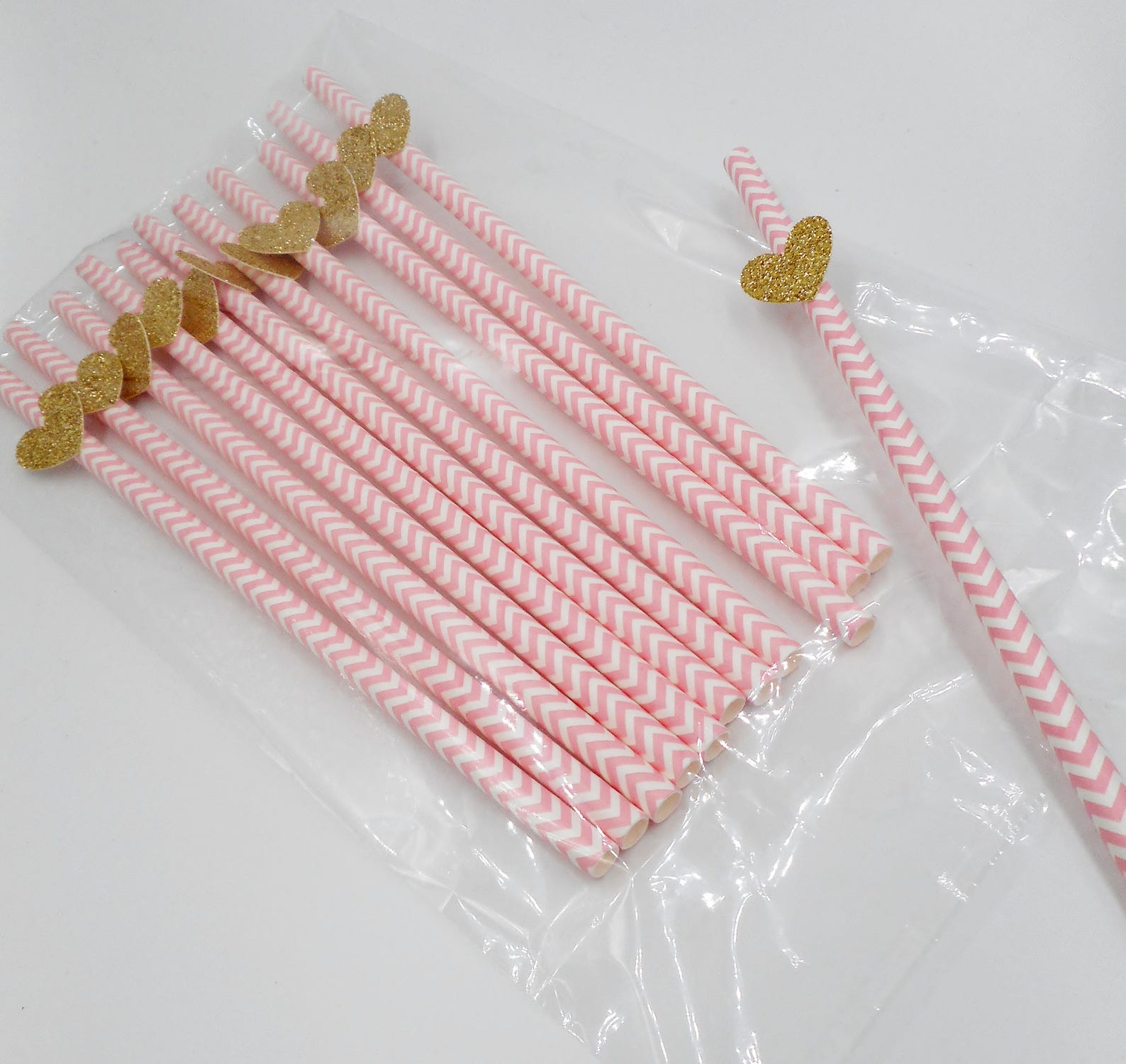 Gold and Pink Gold Glitter Heart Party Straw Heart Straws - Etsy