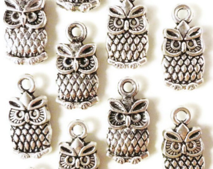 Silver Owl Charms 15x7mm Antique Silver Tone Metal Small Owl Bird Charm ...