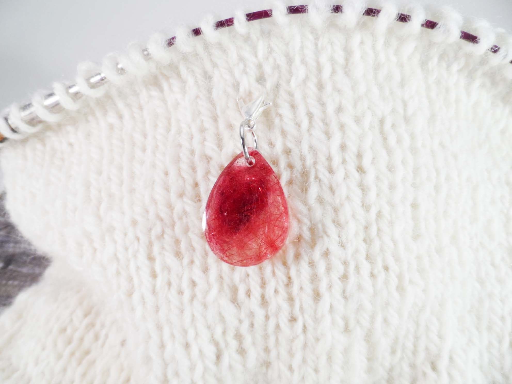 Ruby Red Captured Fiber and Resin Teardrop Stitch Marker - Etsy