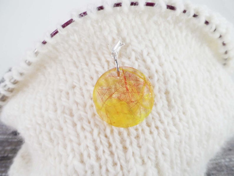 Bright Yellow Captured Fiber and Resin Circle Stitch Marker - Etsy