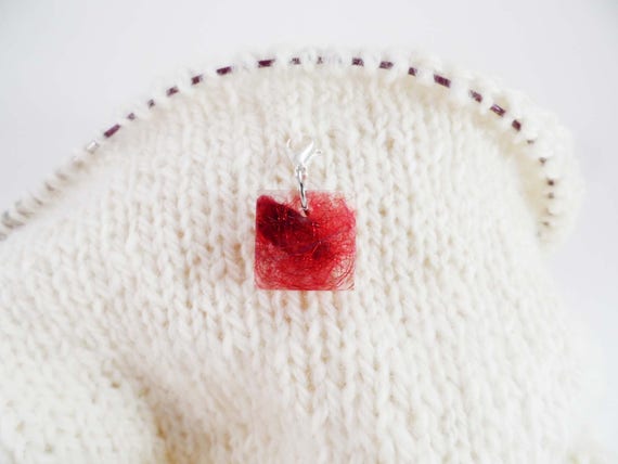 Ruby Red Captured Fiber and Resin Square Stitch Marker | Etsy