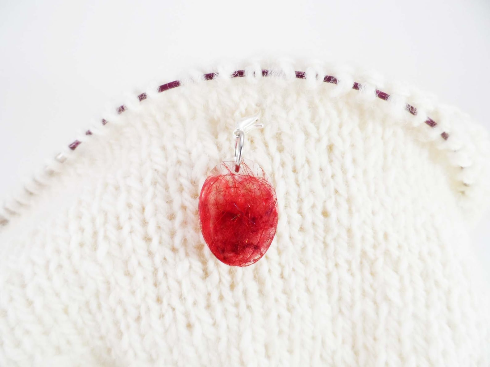 Ruby Red Captured Fiber and Resin Oval Stitch Marker - Etsy