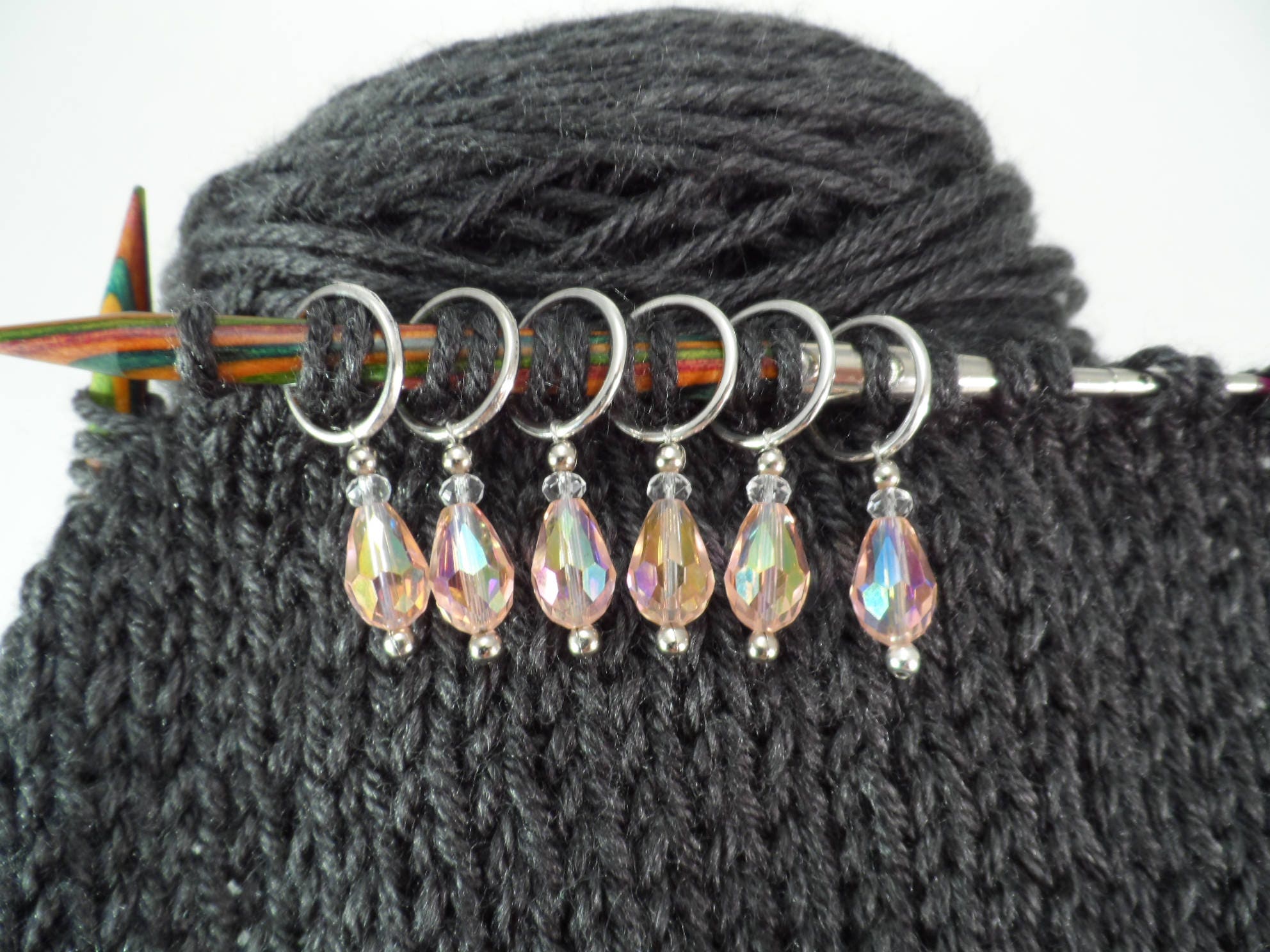 Pink Iridescent Teardrop Glass Stitch Markers Set of 6 - Etsy