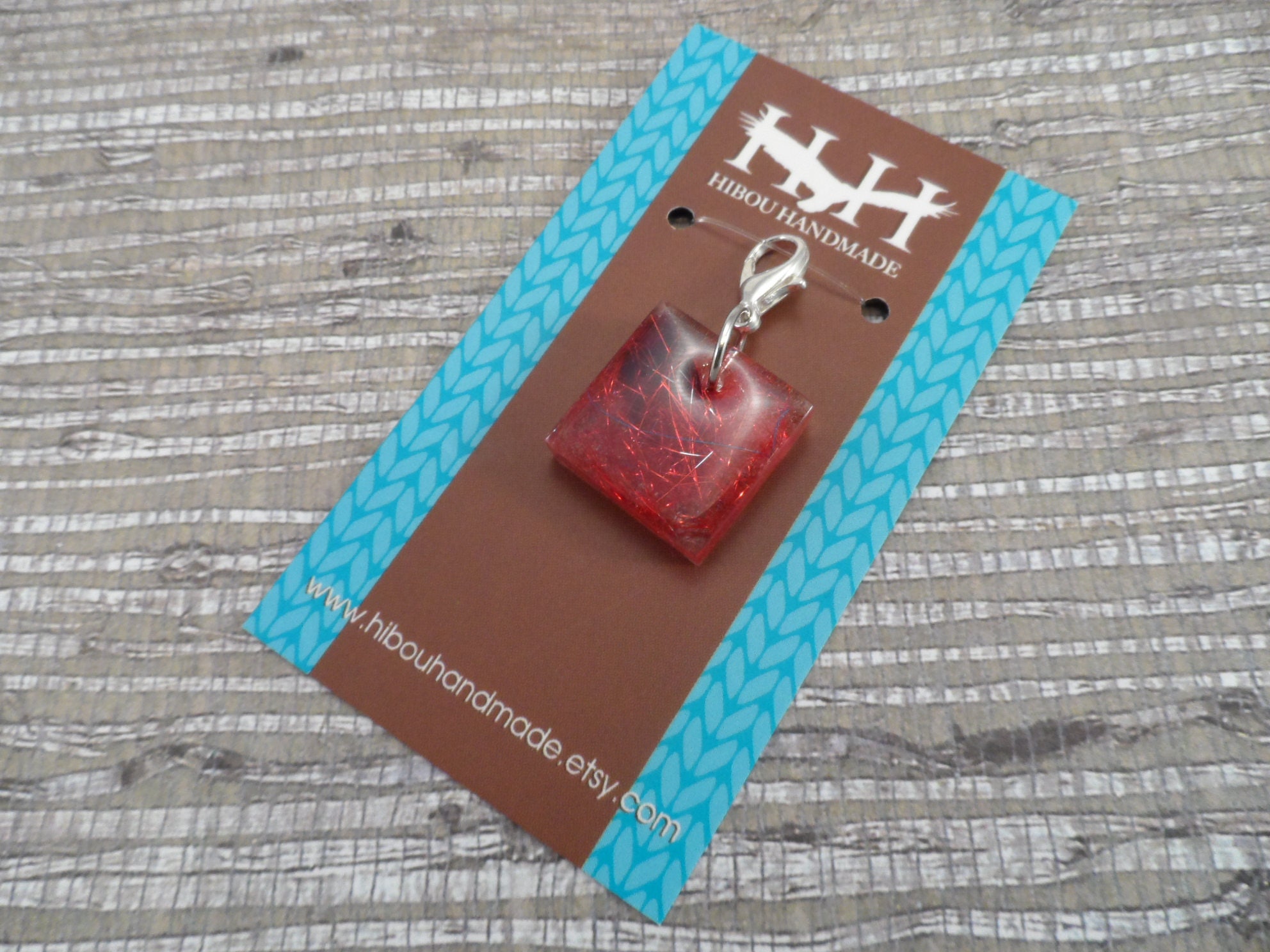 Ruby Red Captured Fiber and Resin Square Stitch Marker - Etsy