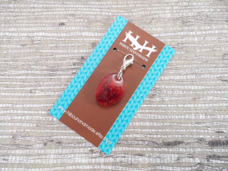 Ruby Red Captured Fiber and Resin Oval Stitch Marker - Etsy