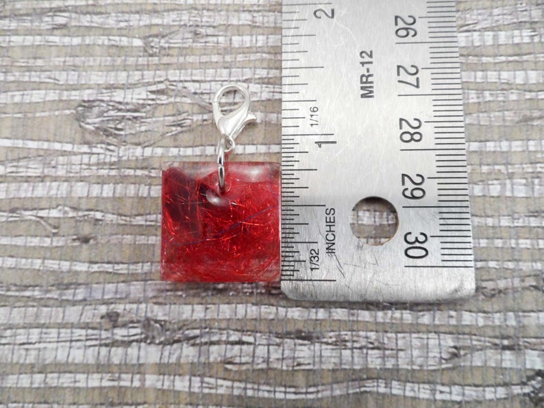 Ruby Red Captured Fiber and Resin Square Stitch Marker - Etsy