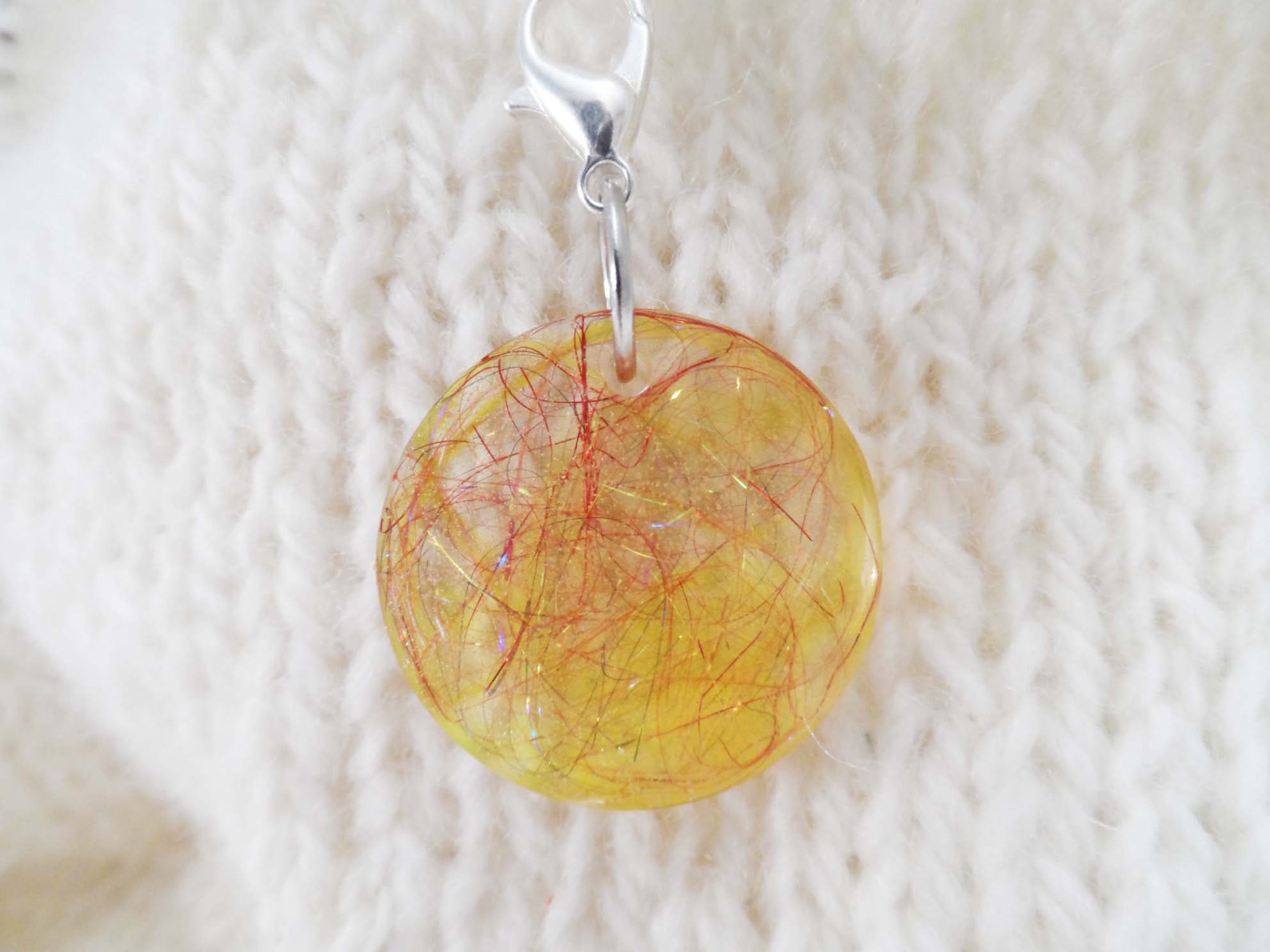 Bright Yellow Captured Fiber and Resin Circle Stitch Marker - Etsy