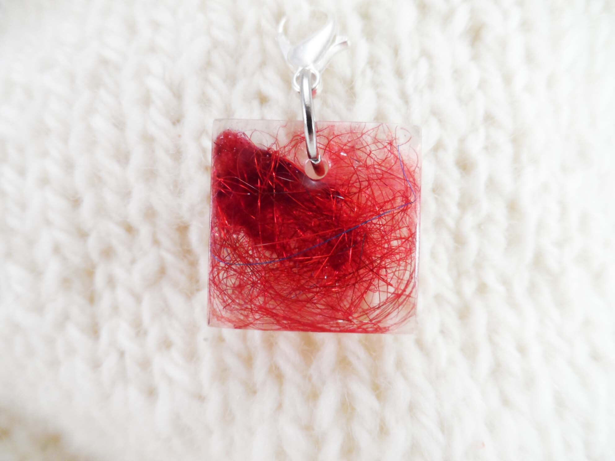 Ruby Red Captured Fiber and Resin Square Stitch Marker - Etsy