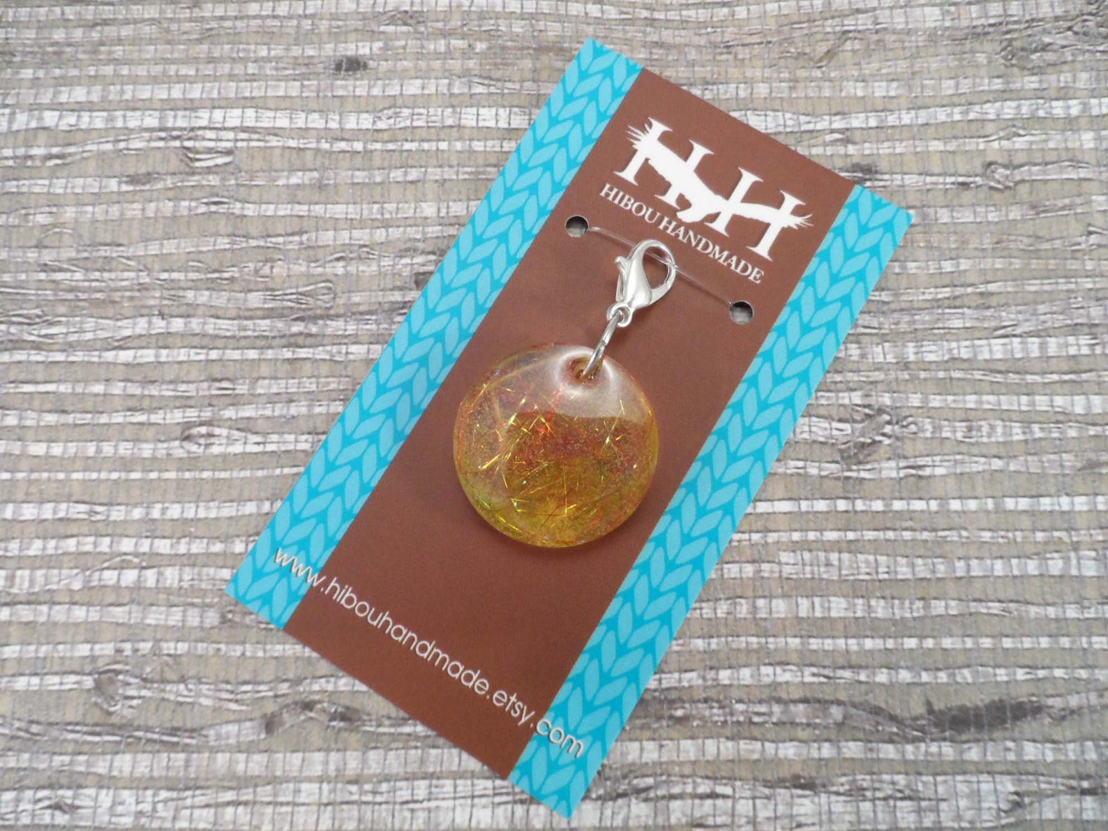 Bright Yellow Captured Fiber and Resin Circle Stitch Marker - Etsy