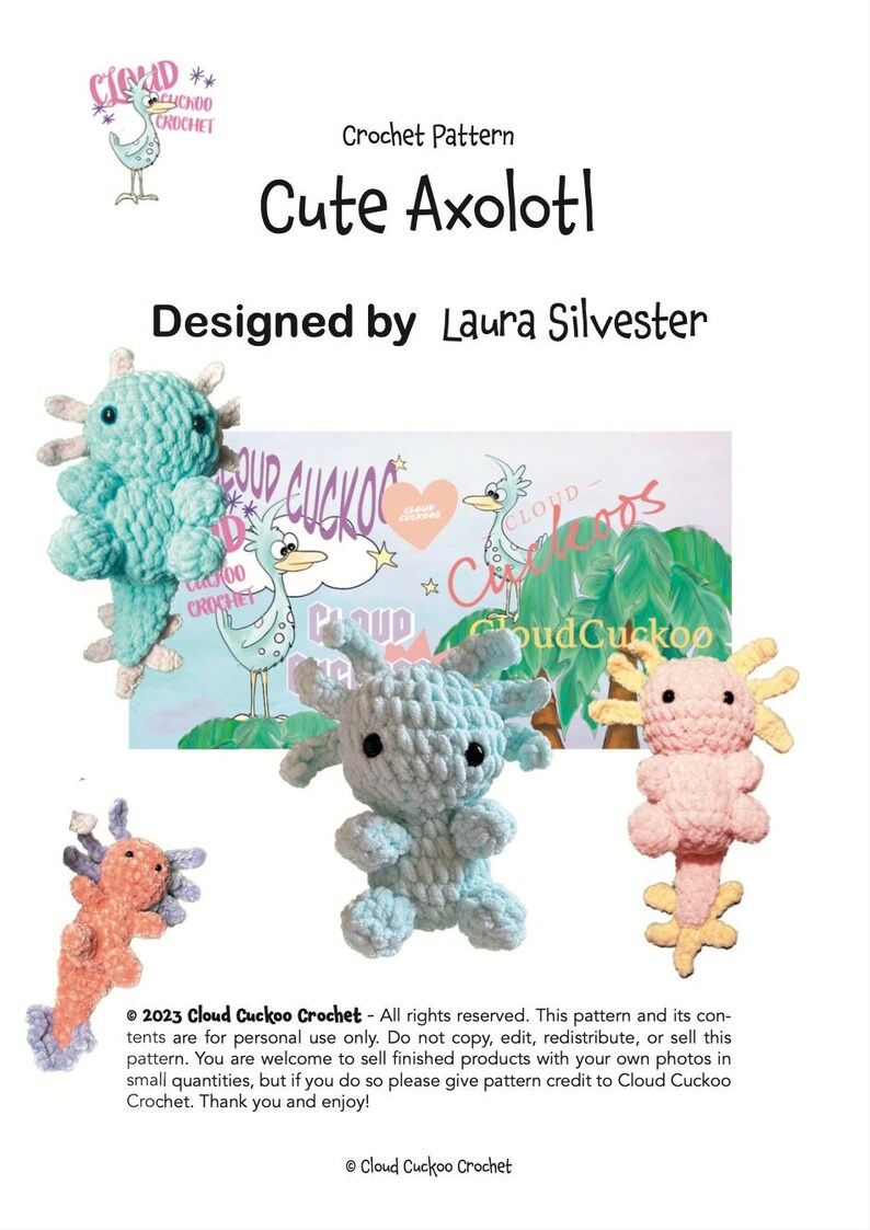 CUTE AXOLOTL Crochet Pattern. English. US Terms. Illustrated Throughout ...