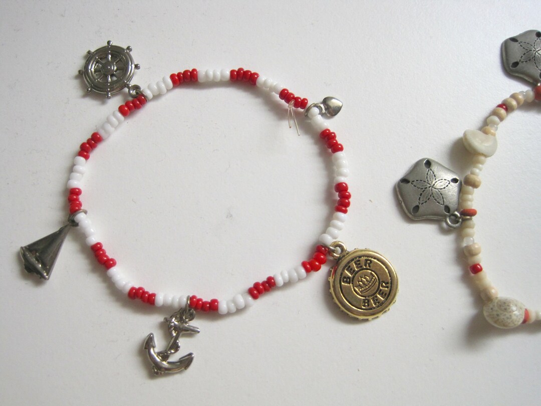Maritime Nautical Stripe Ocean Theme Beaded Charm Bracelet Anchor ...