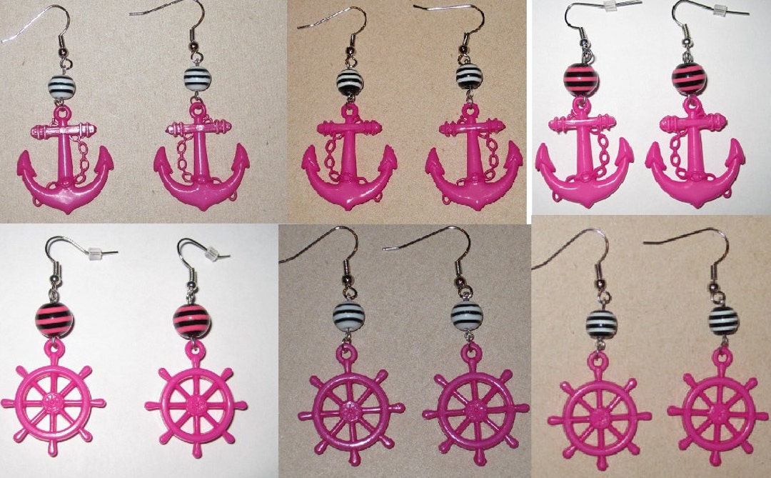 Hot Pink Fuchsia Moto Emo Punk Rocker Rockabilly Retro Earrings ...