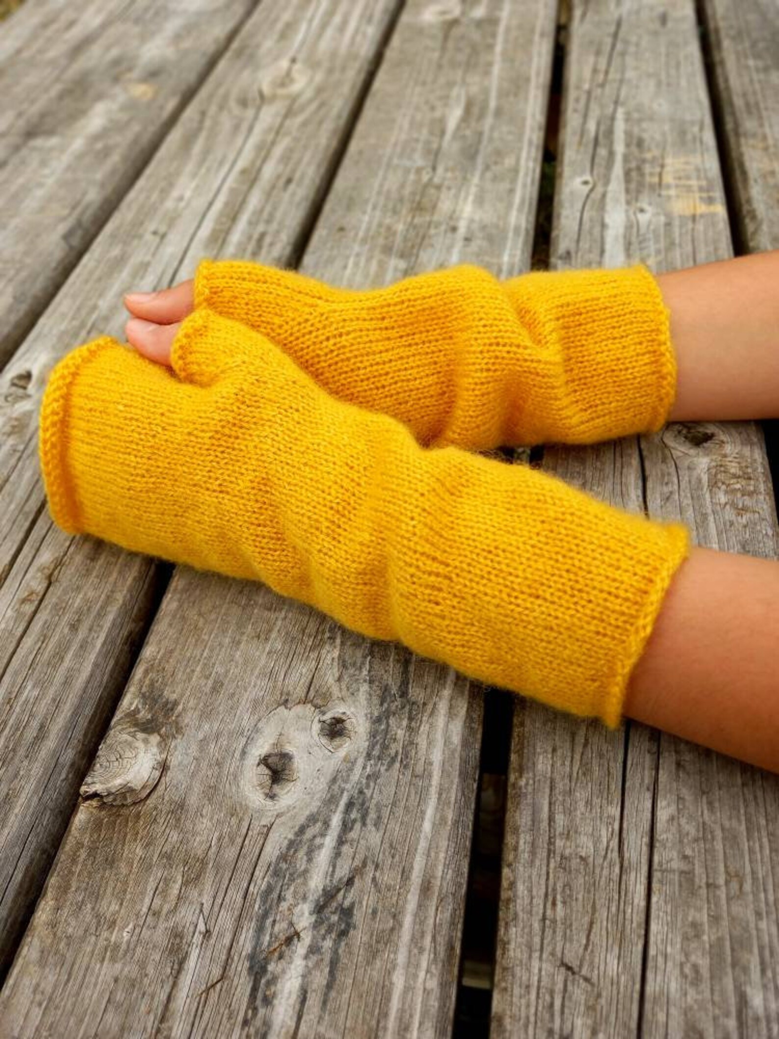 Loose Yellow Mittens Sleeves Long Arm Warmers Mohair - Etsy