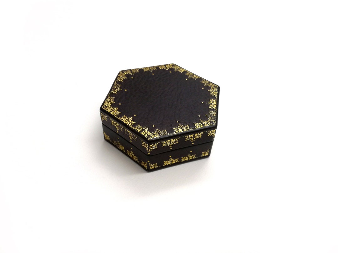 Antique Style Small Leather Box - Luxury Jewel Box, Hand Tooled in Gold ...