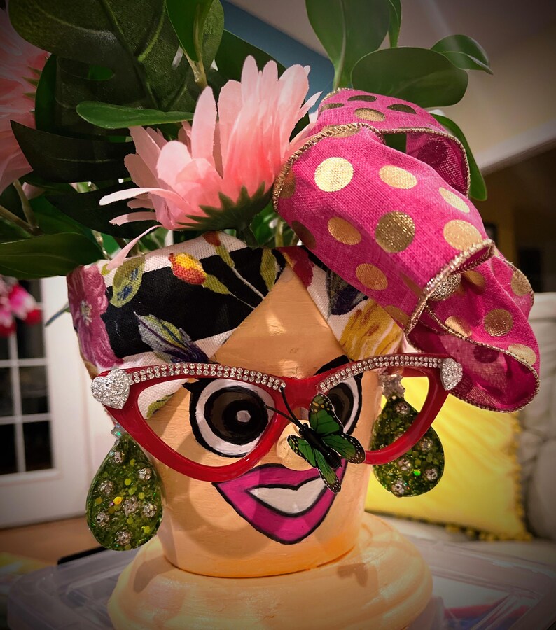 Hand-painted Lady Face Terracotta Pot: Sassy Character Garden Decor - Etsy