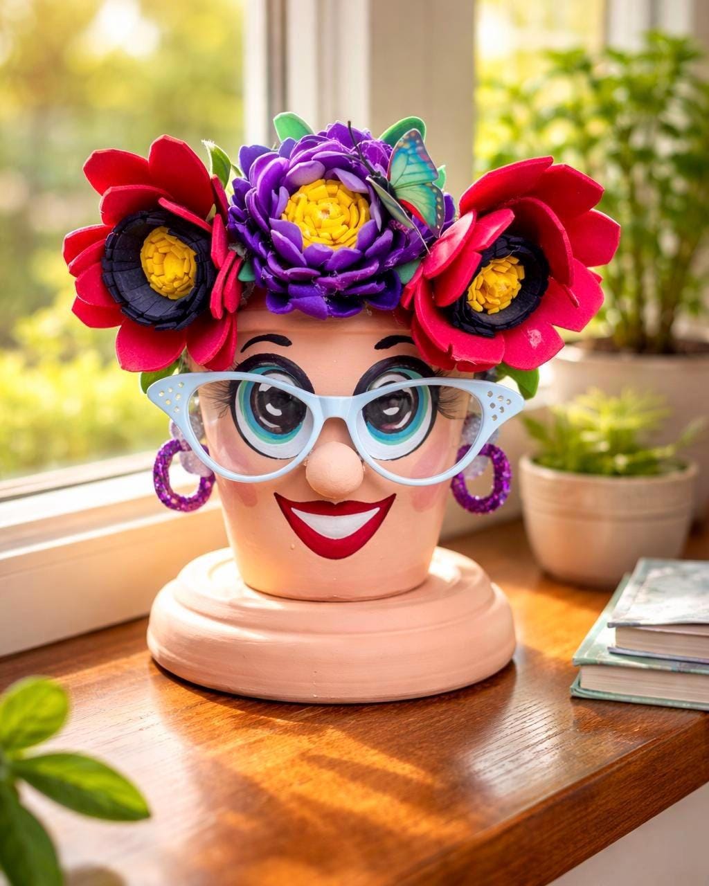 Hand-painted Planter Pot, Lady Face Terracotta Pot: Sassy Character ...