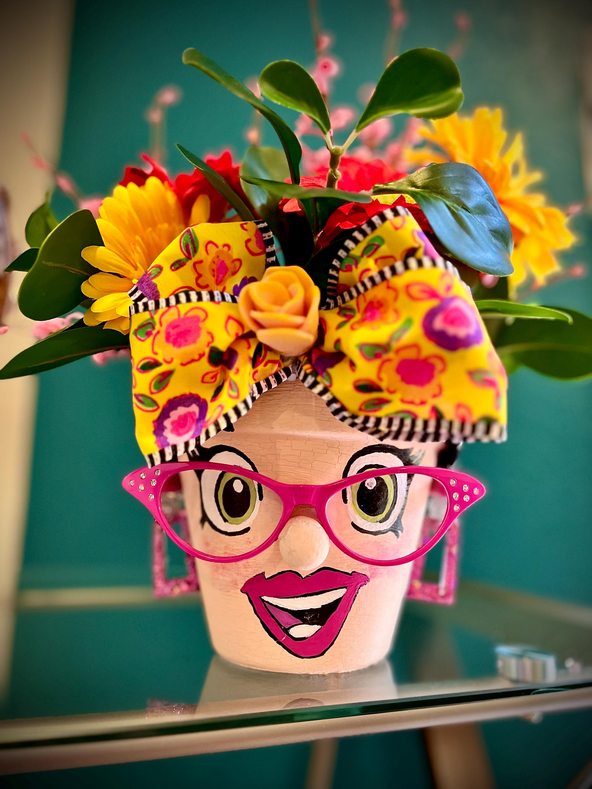 Hand-painted Lady Face Terracotta Pot: Sassy Character Garden Decor - Etsy