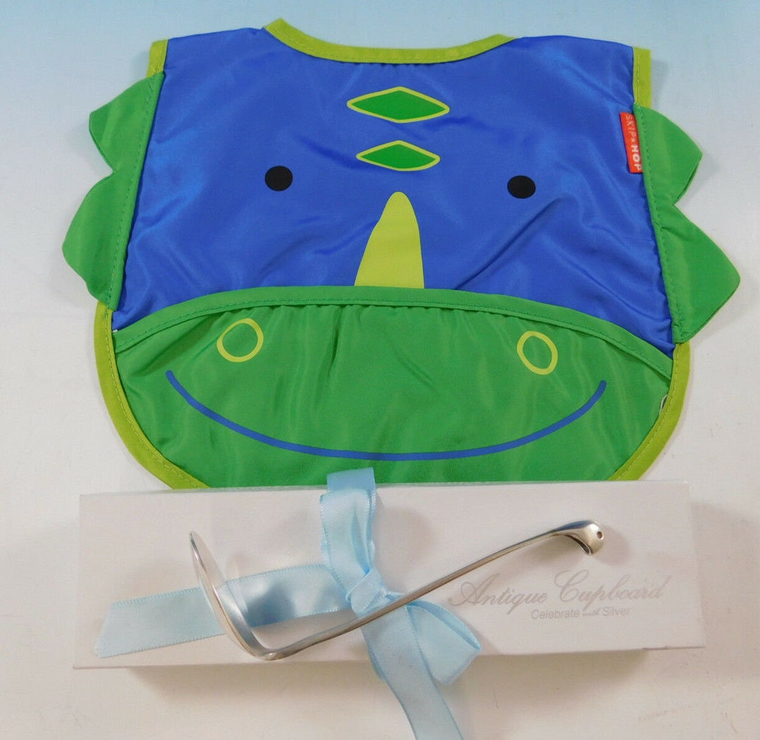 Dinosaur Child Baby Infant Spoon and Bib Gift Set 2pc Sterling Silver ...