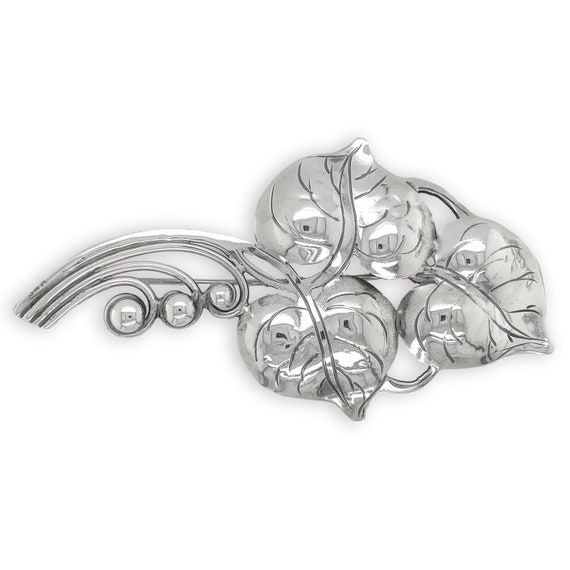 Sterling Kalo Three Leaf Large Pin w/Beads Handwrough… - Gem