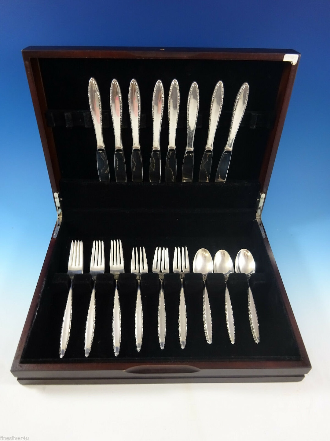 Lace Point by Lunt Sterling Silver Flatware Set for 8 Service 32 Pieces ...
