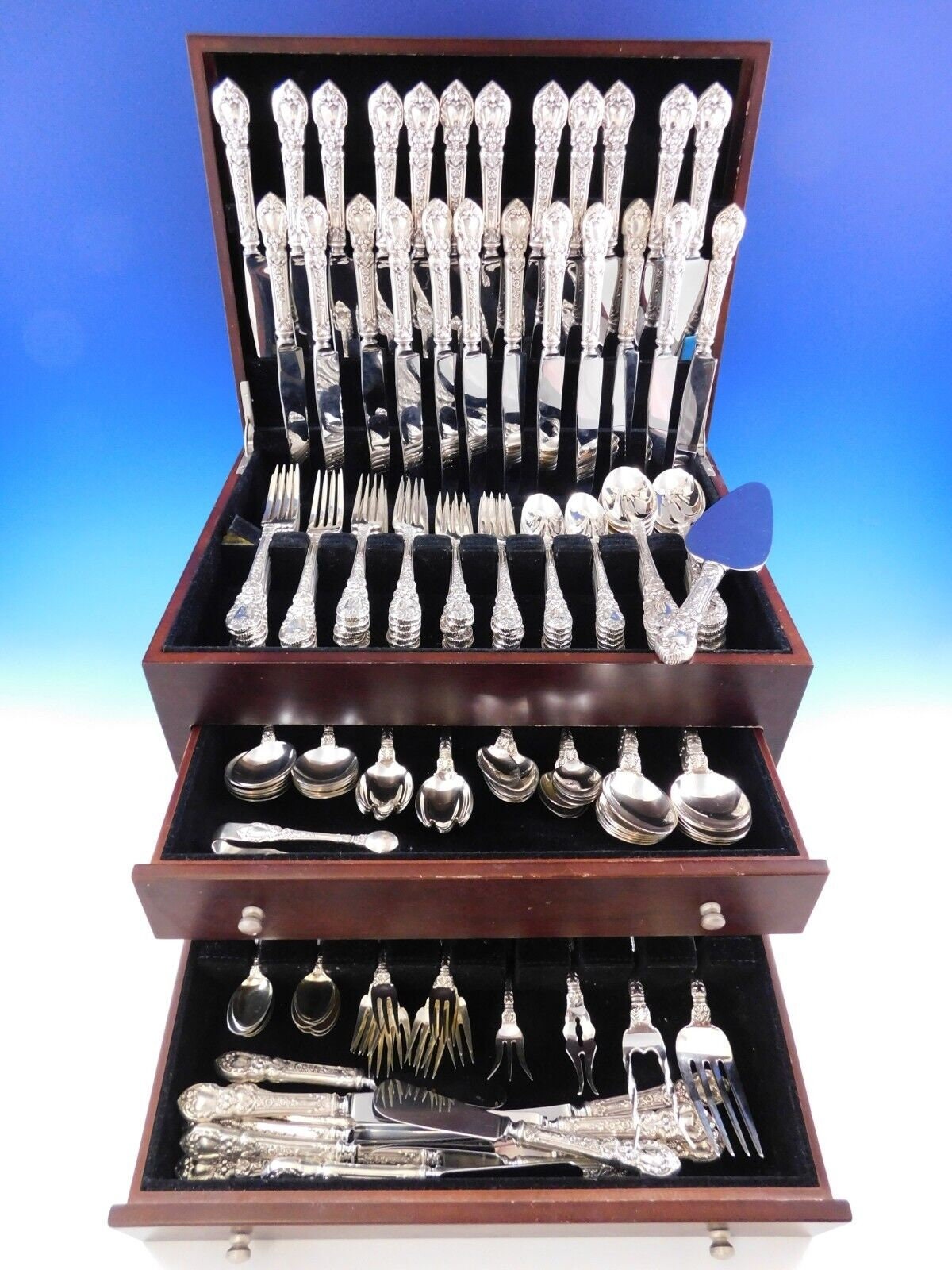 Charles II by Lunt Sterling Silver Flatware Set for 12 Service 174 ...