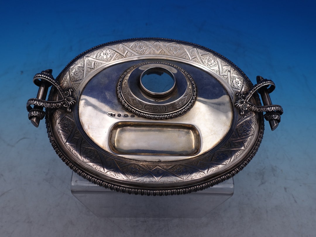 George Unite Sterling Silver Tray for Inkwell Footed Diapering Border ...