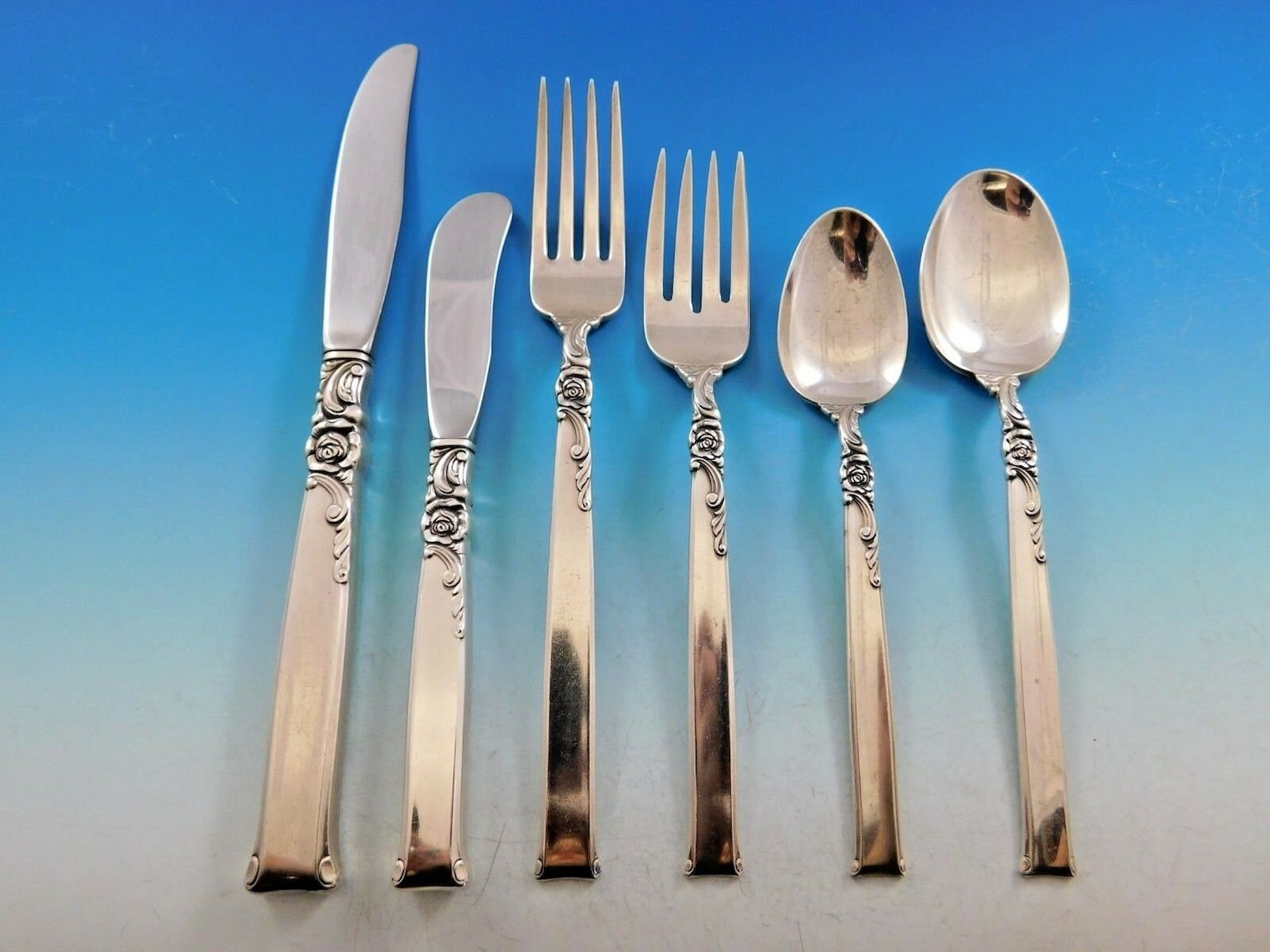 Silver Rose by Oneida Sterling Silver Flatware Set for 12 - Etsy