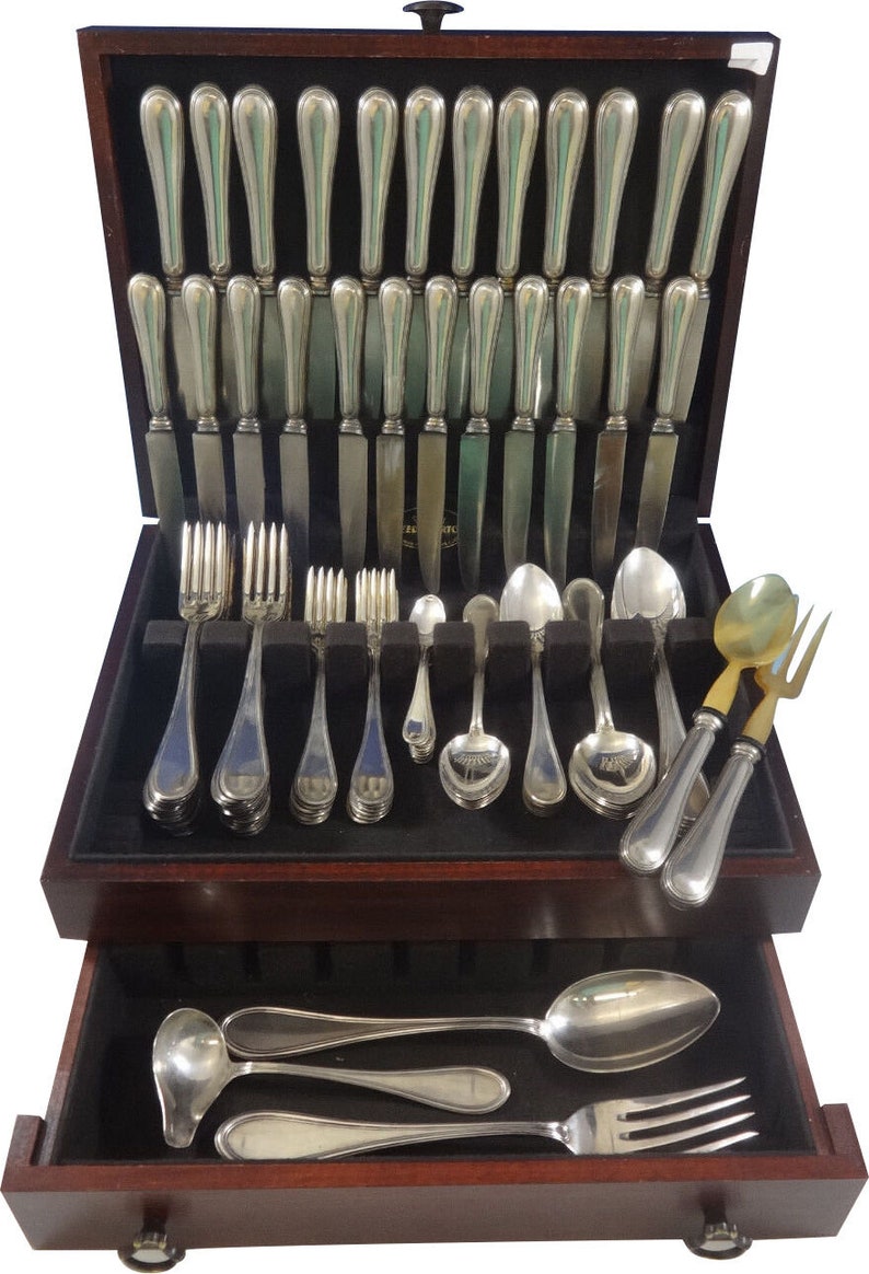 Old Italian 800 Silver Flatware Dinner Set for 12 Service 101 Pieces ...