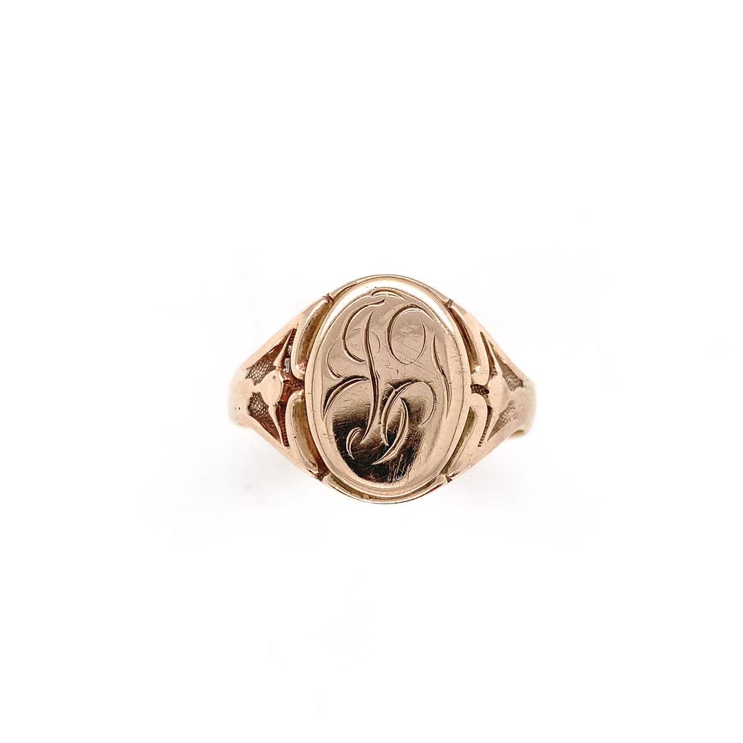 10k Gold Men's Signet Ring With Scroll Monogram Size 10.5 Jewelry J6640 ...