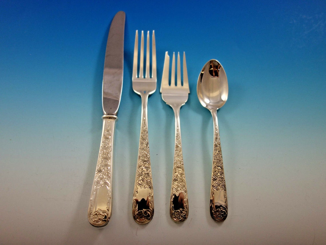 Old Maryland Engraved by Kirk Sterling Silver Flatware Set for 8 ...