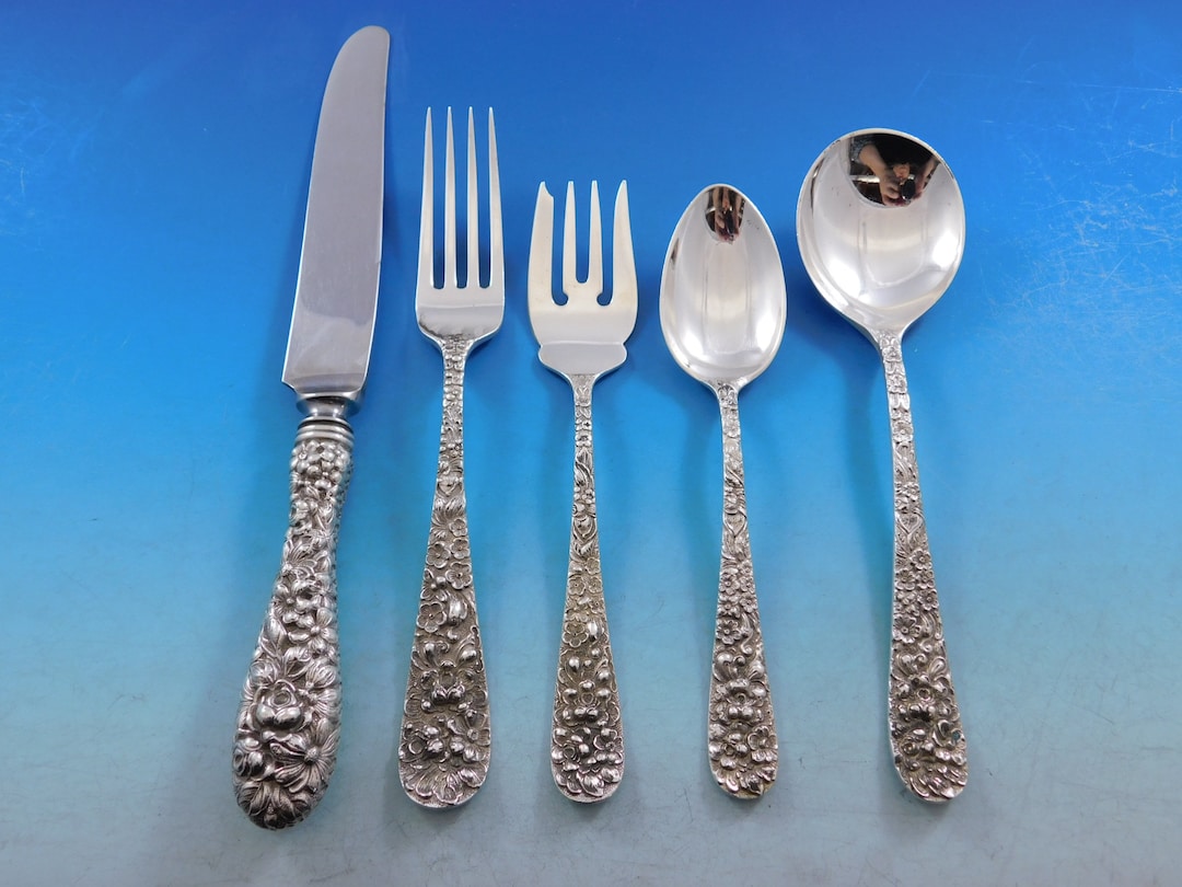 Rose by Stieff Sterling Silver Flatware Set for 8 Service 45 Pieces ...
