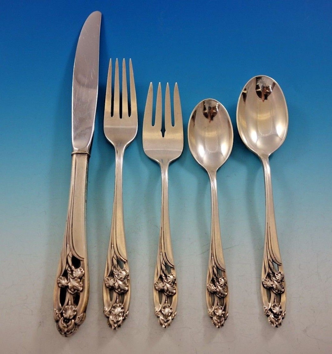 Silver Iris by International Sterling Silver Flatware Set for 12 ...
