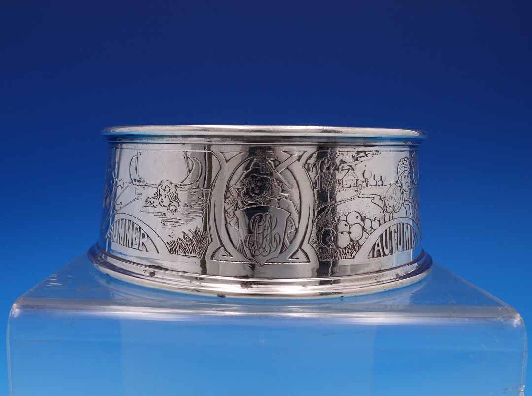 William Kerr Sterling Silver Child's Bowl Acid Etched With Four Seasons ...