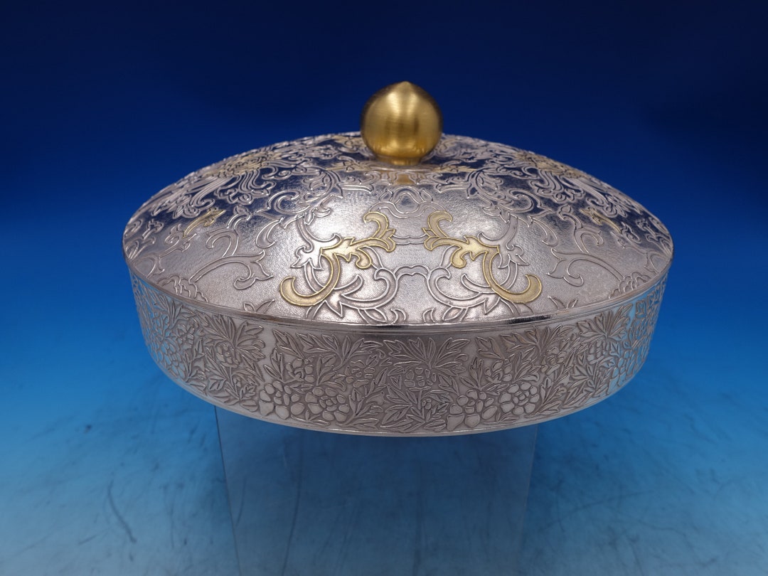 Korean .990 Silver Relish Dish Chrysanthemum Motif Partial Gilt 3-D ...