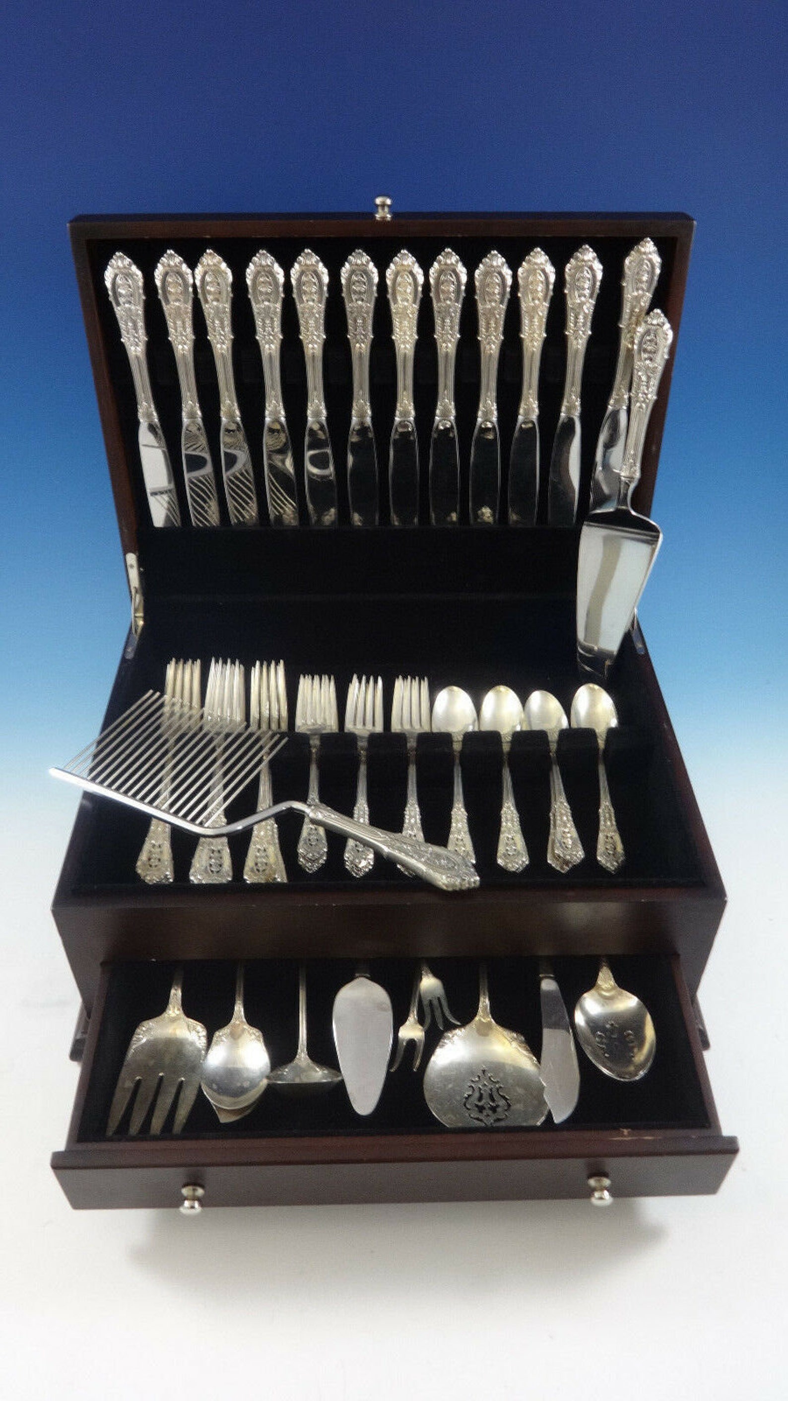 Rose Point by Wallace Sterling Silver Flatware Set 12 Service 60 Pcs ...