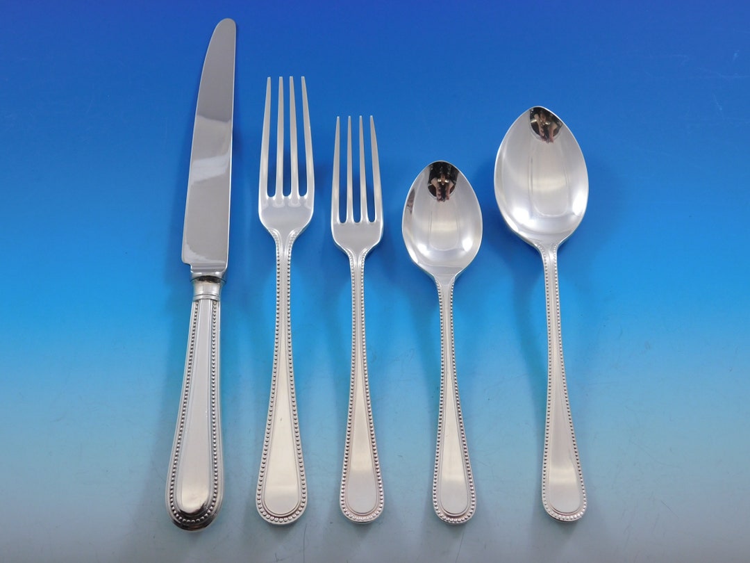 Bead Round by Carrs Sterling Silver Flatware Set Dinner for 12 Service ...